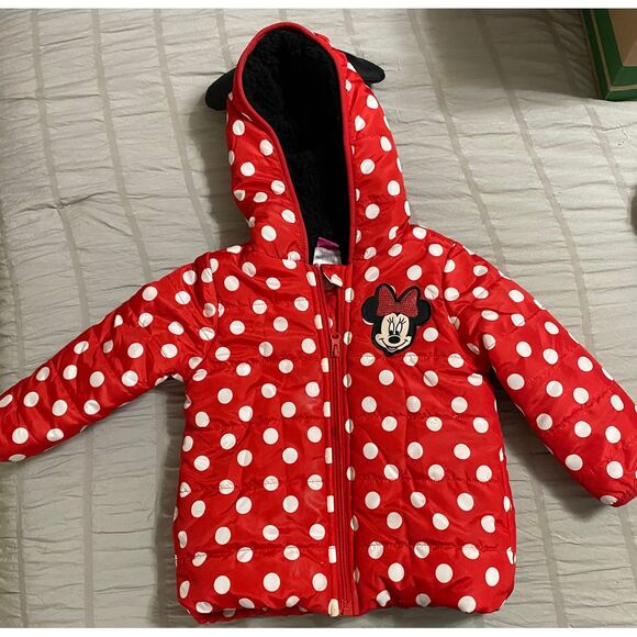 Disney | Jackets & Coats | Disney Junior Minnie Mouse Polka Dot Puffer ...